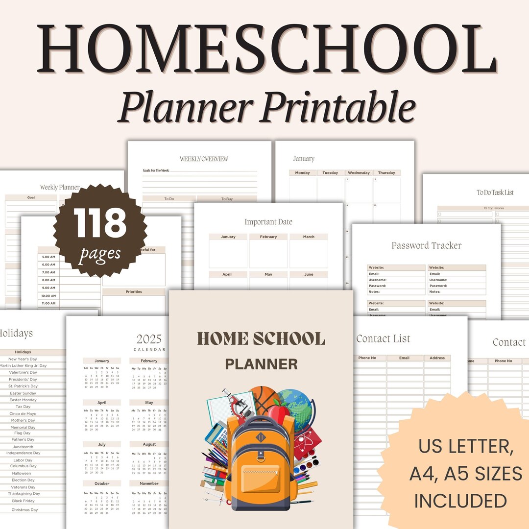 Homeschool Planner 2025: Comprehensive Organizer, Coral Sunset (digital ...