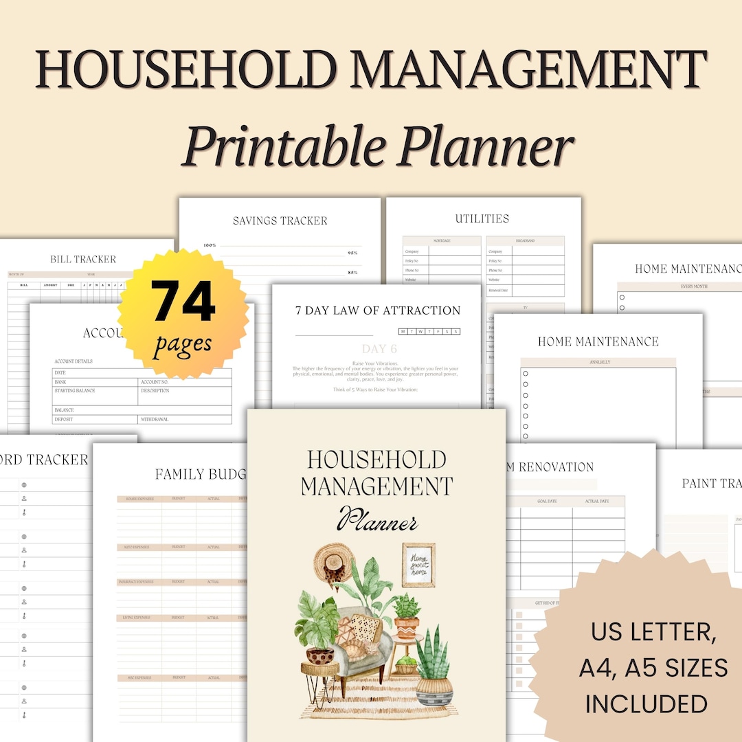 Home Management Printable Planner: Family, Finances, Maintenance (PDF ...