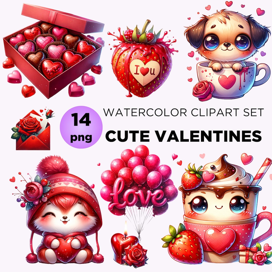 14 Cute Valentines Clipart Set for Planners Craft Scrapbooking ...