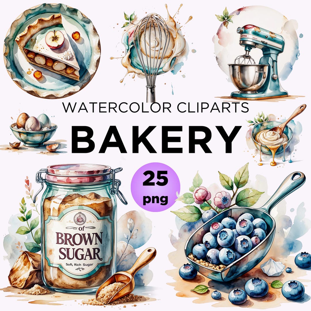 Watercolor Bakery Clipart Set: Cottagecore Baking Illustrations ...