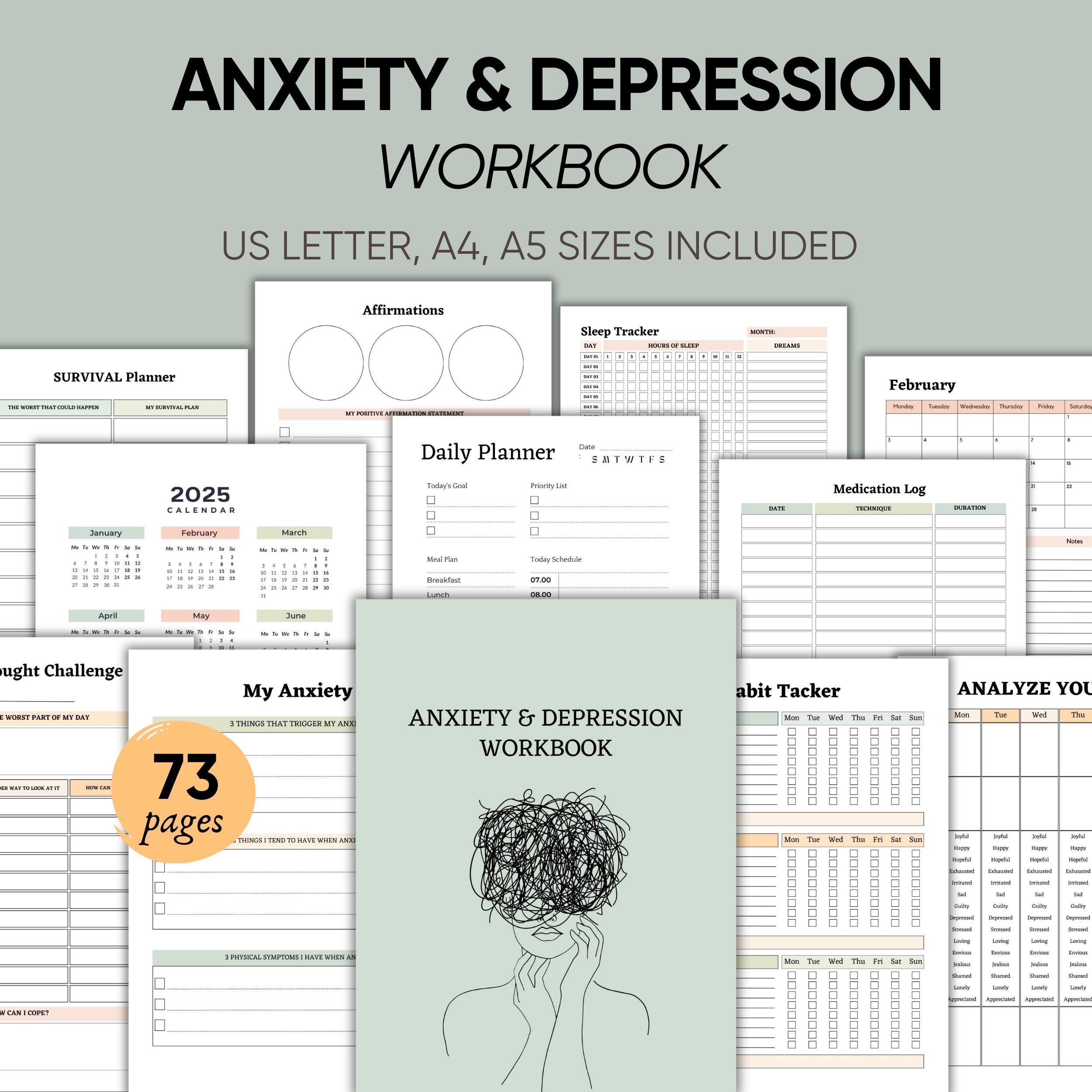 2025 Anxiety and Depression Printableworkbook, Depression Journal ...