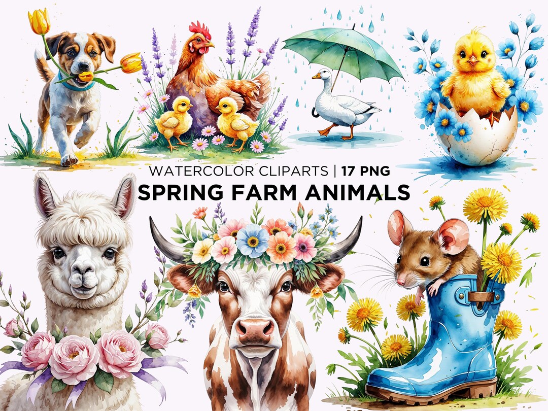 Spring Farm Animals Watercolor Clipart Bundle (digital Download) - Etsy