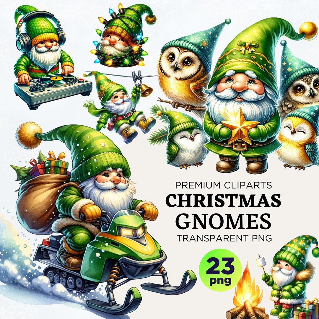 Watercolor Christmas Gnomes Clipart Set, Traditional PNG (digital ...