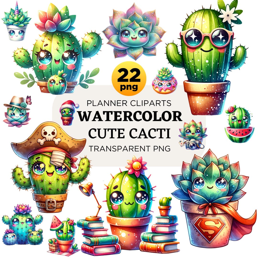 Succulent Clipart, Plants Clipart, Cacti Png, Cactus Clipart, Kawaii ...