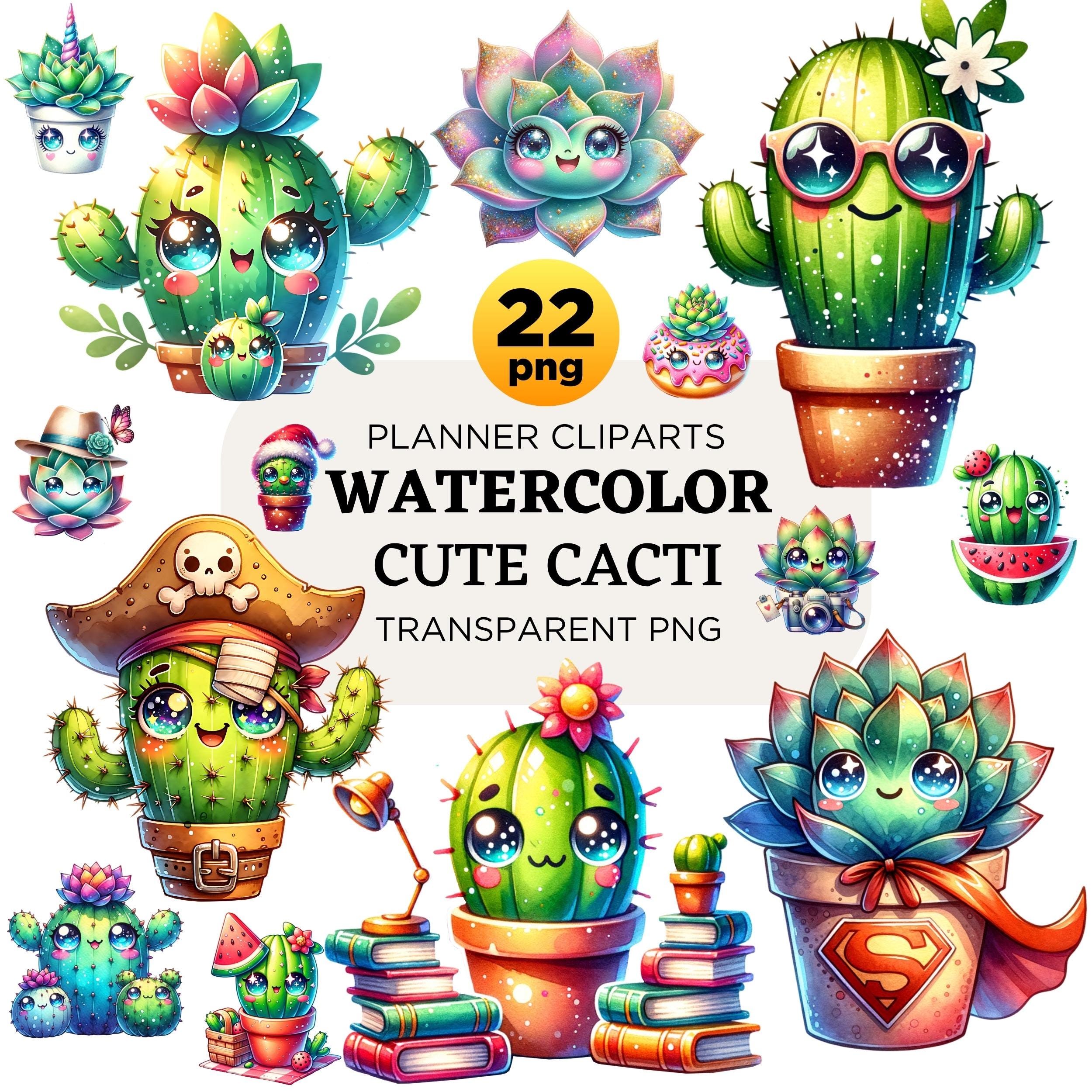 Kawaii Cactus Clipart, Succulent PNG, Planner Graphics (digital ...