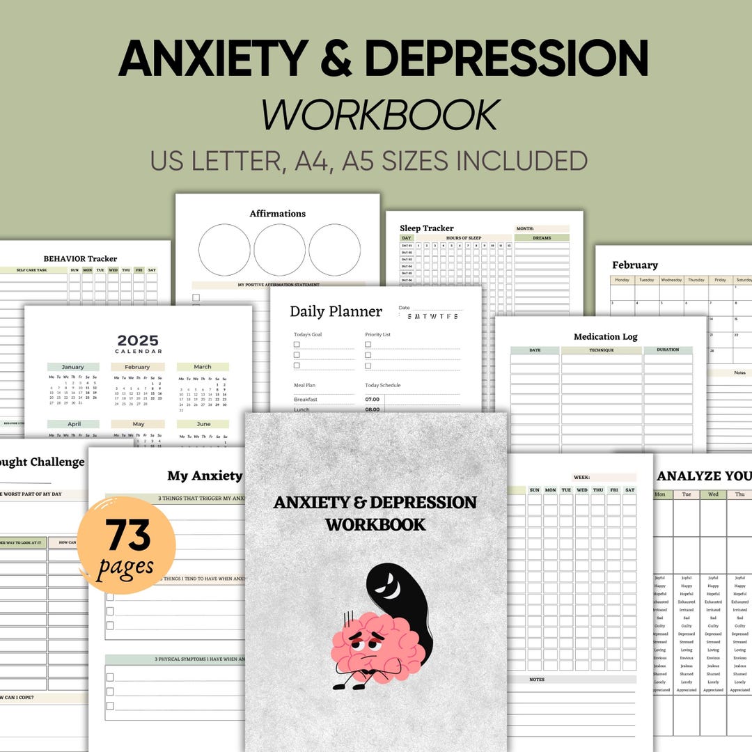 Anxiety and Depression Workbok, Printable Mental Health Journal, Stress ...