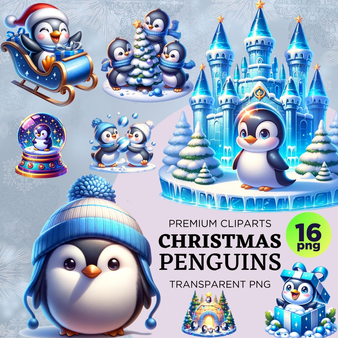 Christmas Penguin Clipart, Holiday Illustrations, Nativity Art (digital ...