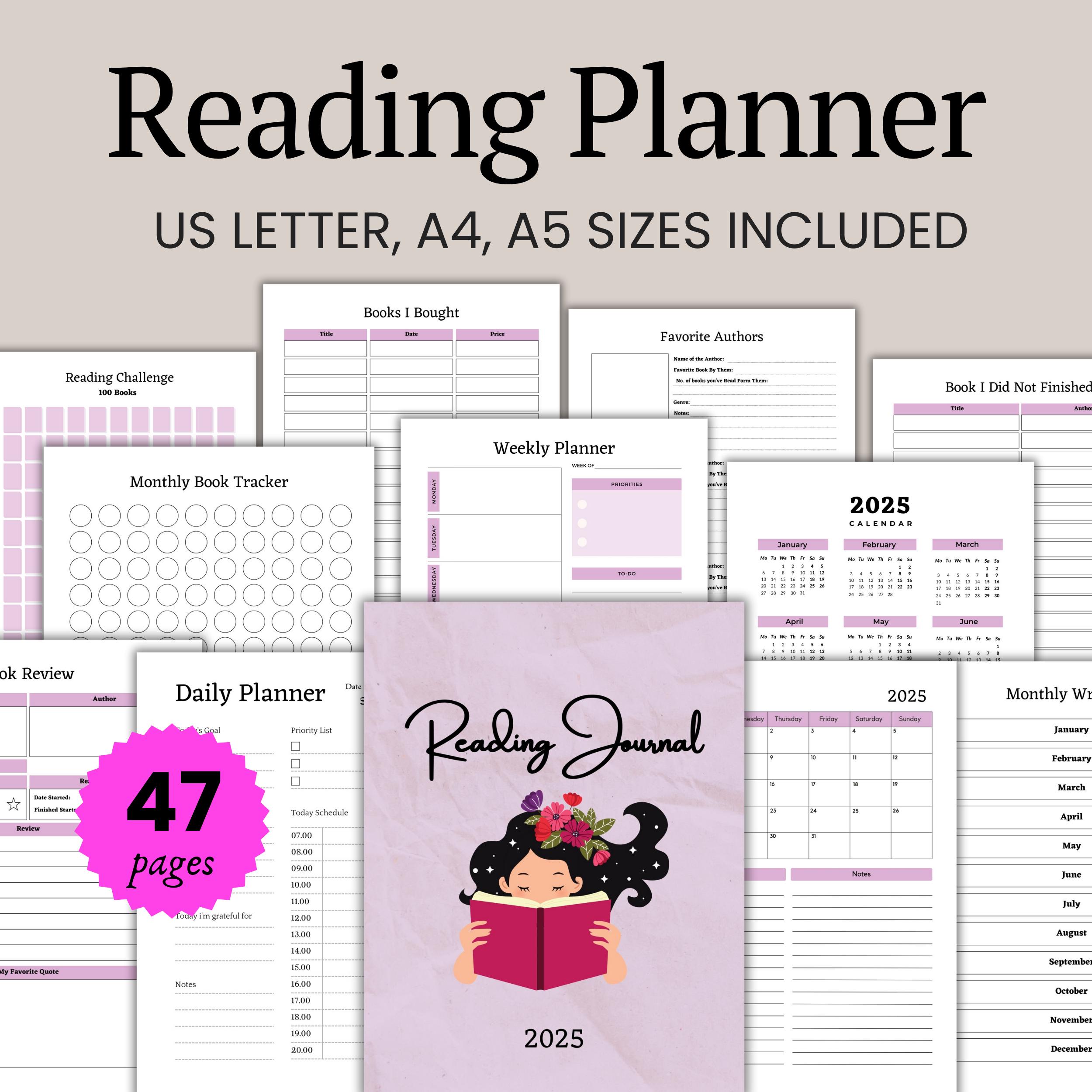 2025 Reading Planner Journal Printable, Printable Book Tracker ...