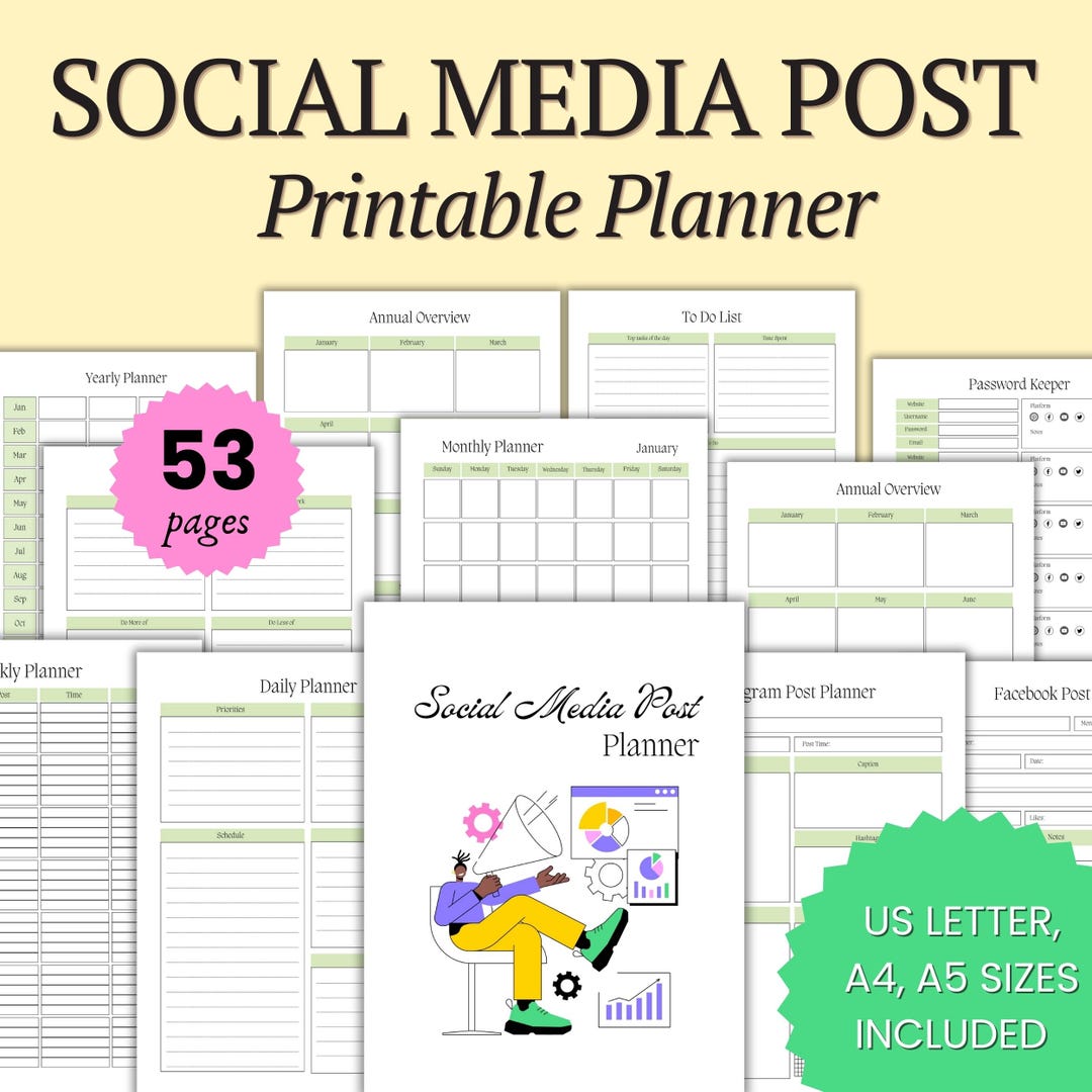 Social Media Post Planner Printable, Undated Journal for Content ...