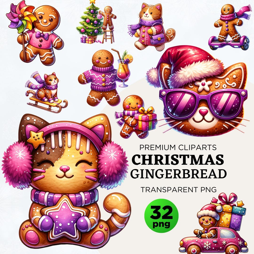 Watercolor Gingerbread Man Png Clipart, Cute Gingerbread Man Cat Png ...