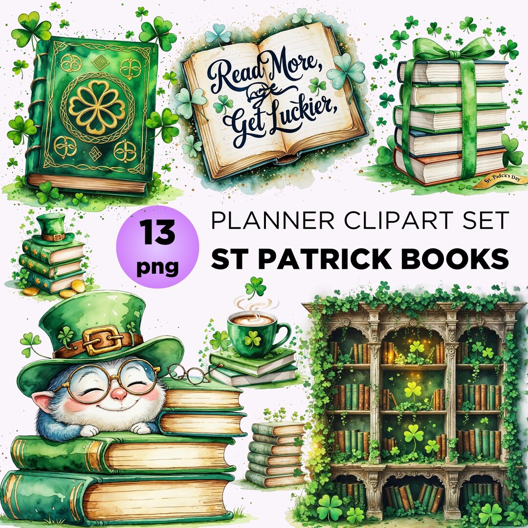 St Patrick Books Clipart for Craft& Scrapbook, Watercolor Lucky Book ...