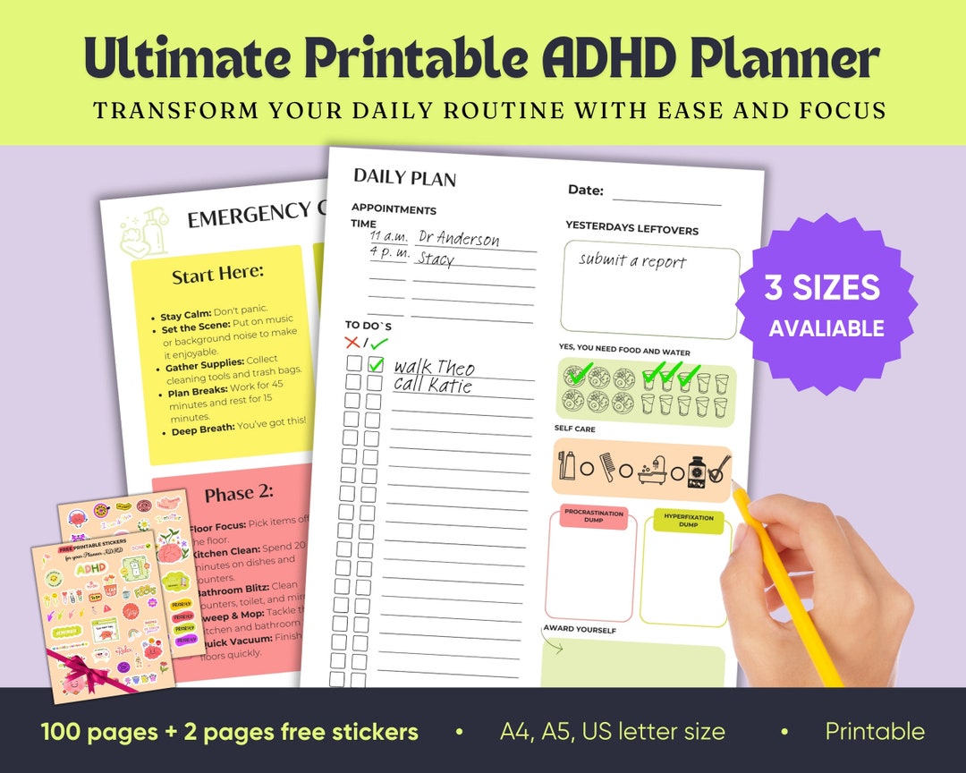 Ultimate ADHD Printable Planner, Self-care Journal for Growth, ADHD ...