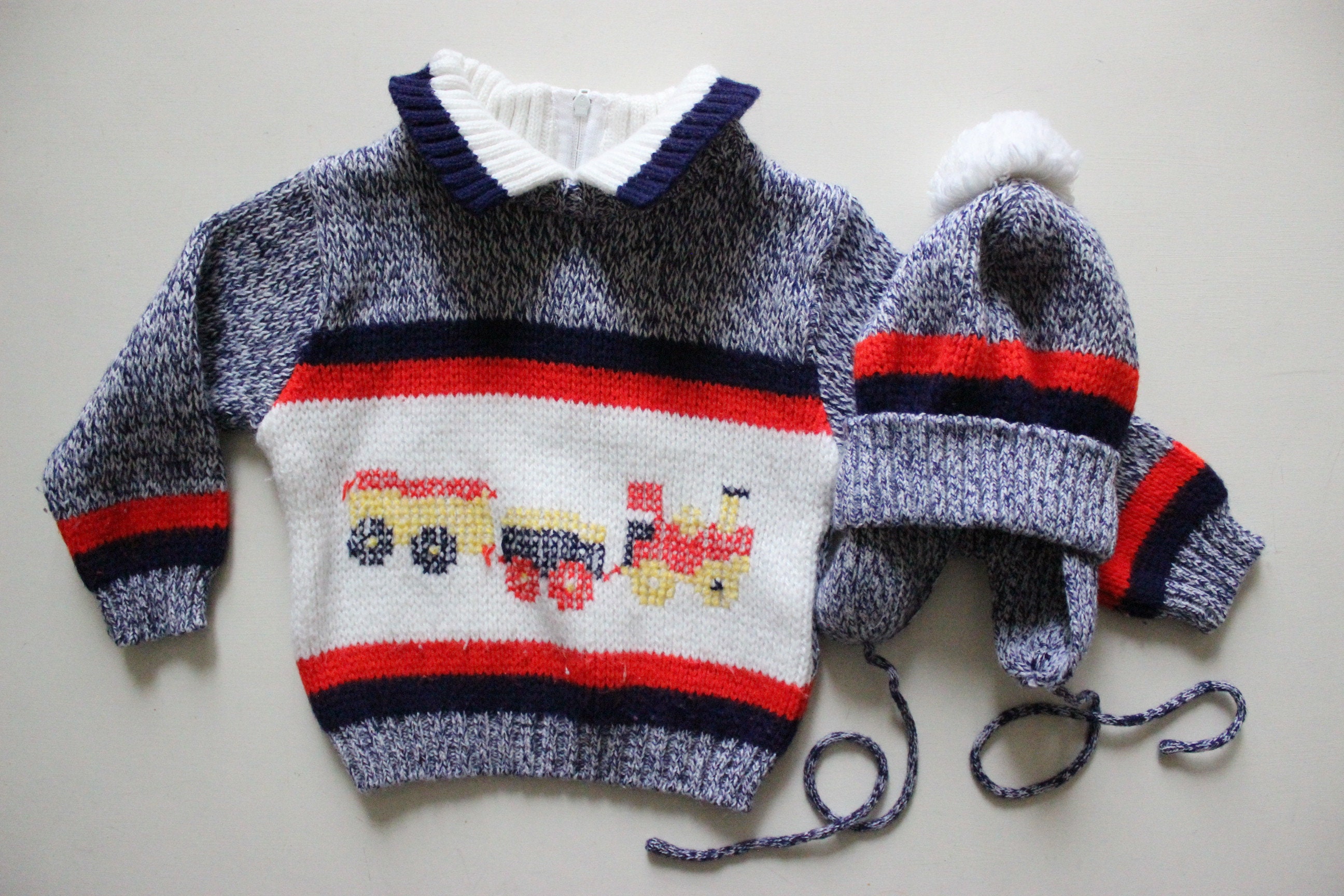 18 Months Deadstock Novelty Train Sweater With Matching Winter Hat ...