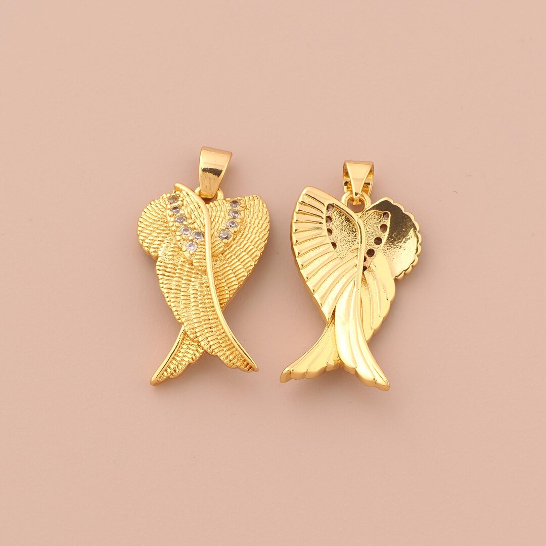 Gold Wing Pendant 18k Gold Filled Wing Charms Micropavé Zirconia Charm ...