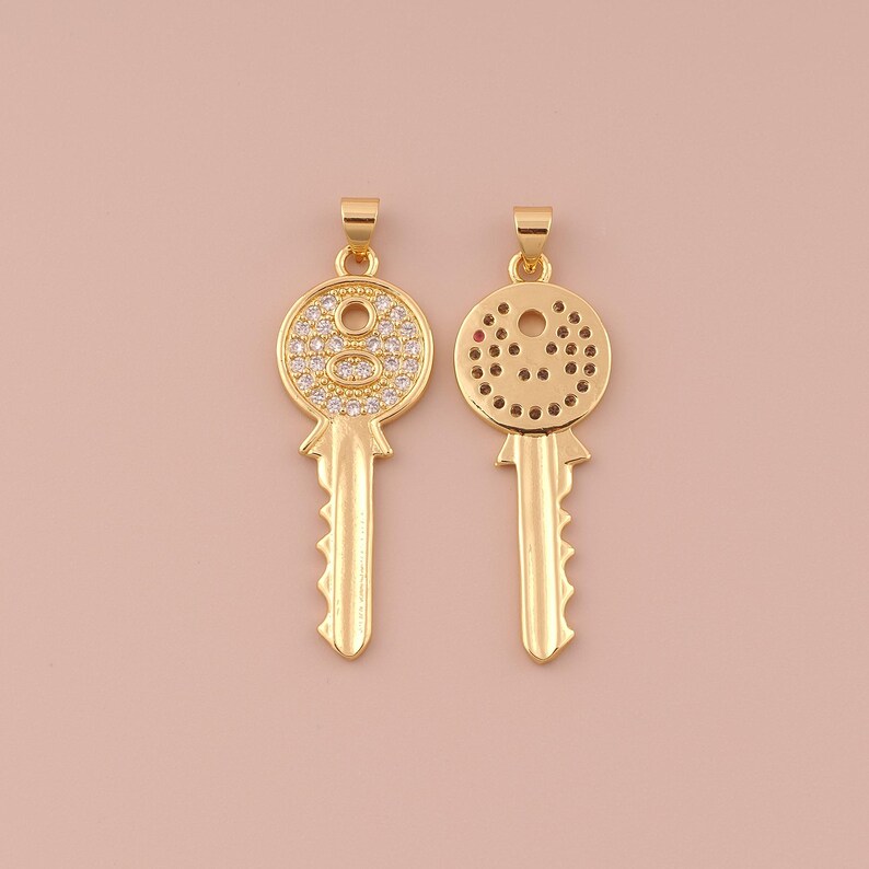 Gold Key Pendant 18k Gold Filled Key Charms Micropavé Zirconia Charm ...