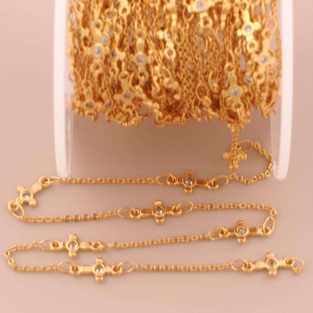 Gold Cross Chain 18k Gold Filled Semi Finished Chain DIY Jewelry Making ...
