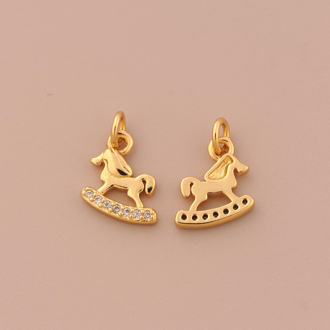 Gold Rocking Horse Pendant 18k Gold Filled Horse Charms Micropavé ...