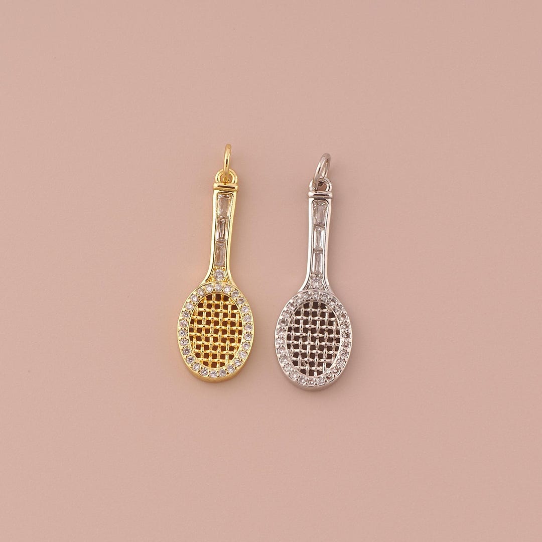 Gold Badminton Racket Pendant 18k Gold Filled Racket Charms Micropavé ...