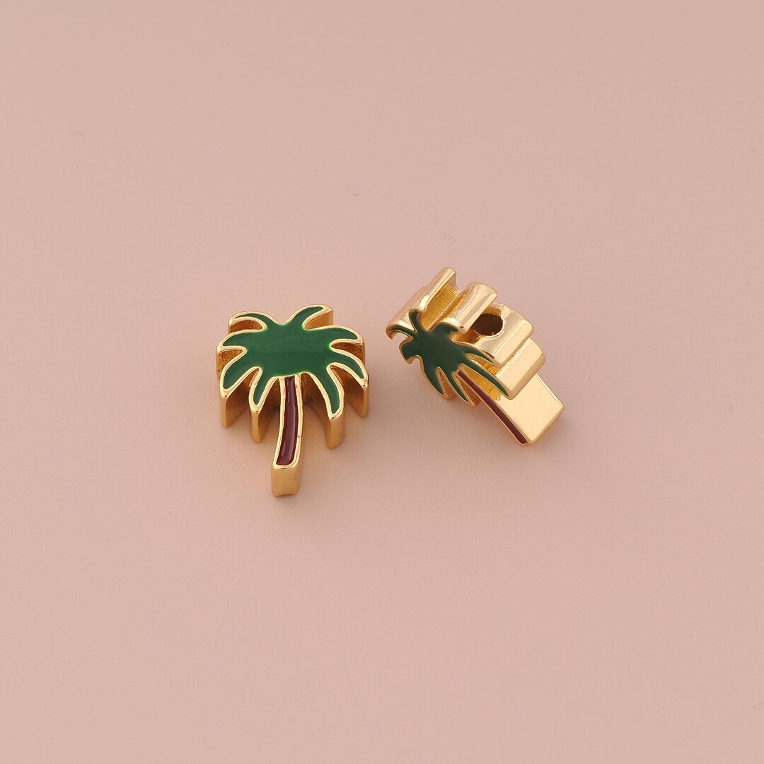 Gold Enamel Tree Spacer Beads 18K Gold Filled Palm Spacer Beads for ...