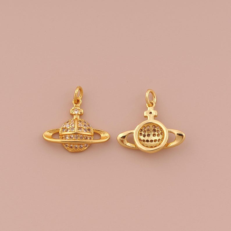 Gold Saturn Pendant 18k Gold Filled Saturn Charms Micropavé Zirconia ...