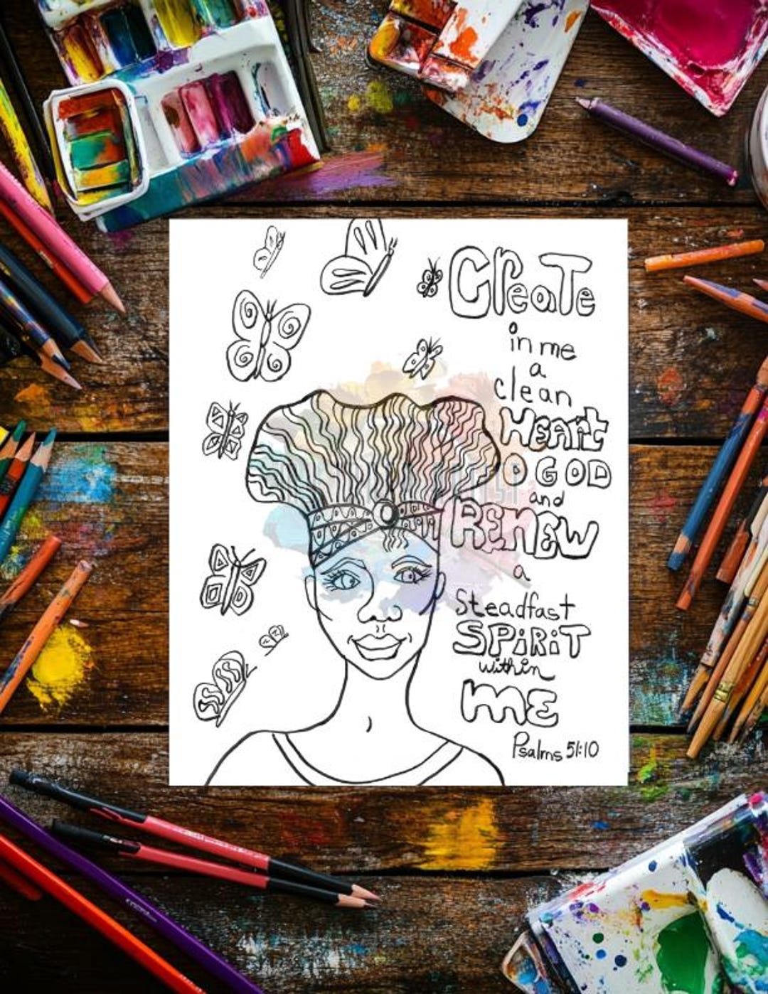 Psalms 51:10 - Hand-drawn Coloring Page | African American Woman ...