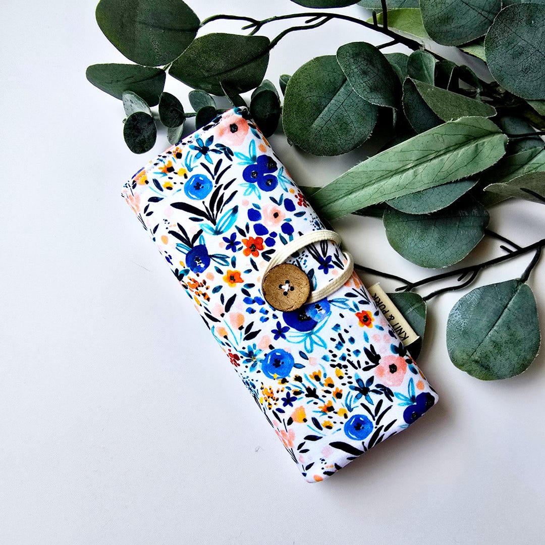 Alyssa Crochet/dpns Roll - Blue Floral, Cotton Case, Hook Organizer ...