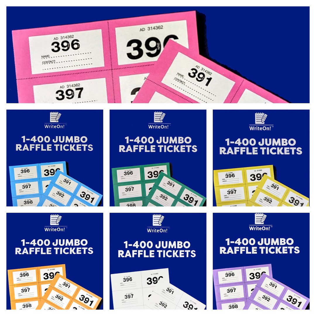 Jumbo Raffle Tickets Extra Large 1-400 Cloakroom Tickets Choose Your ...