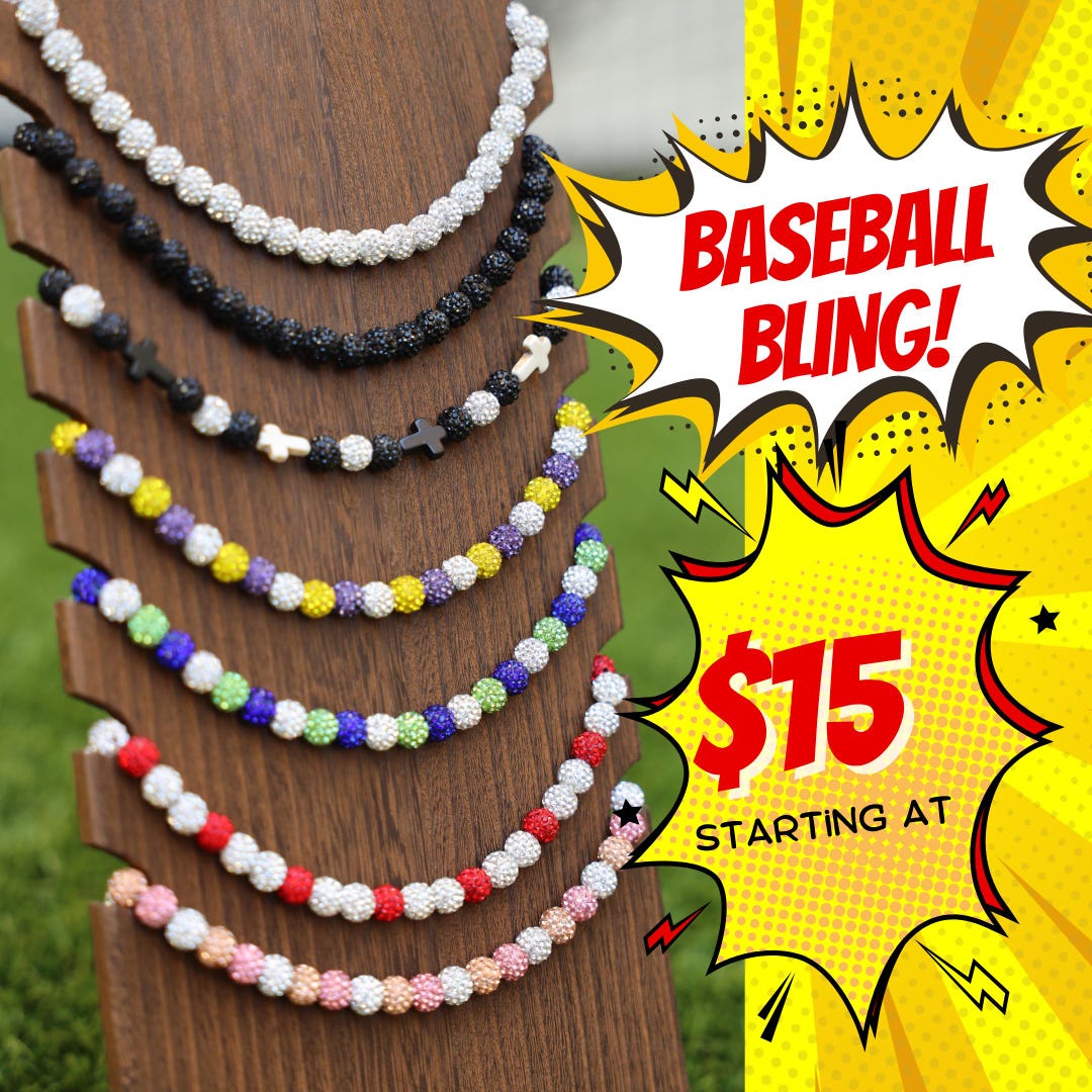 CUSTOM Baseball Sparkle Necklace Youth Sports 10mm Rhinestone Beads ...