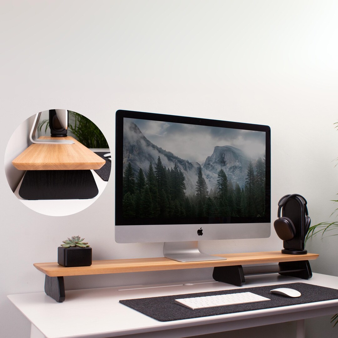Oak Monitor Stand Wooden Monitor Riser Desk Organizer Desk Shelf S1 M1 ...