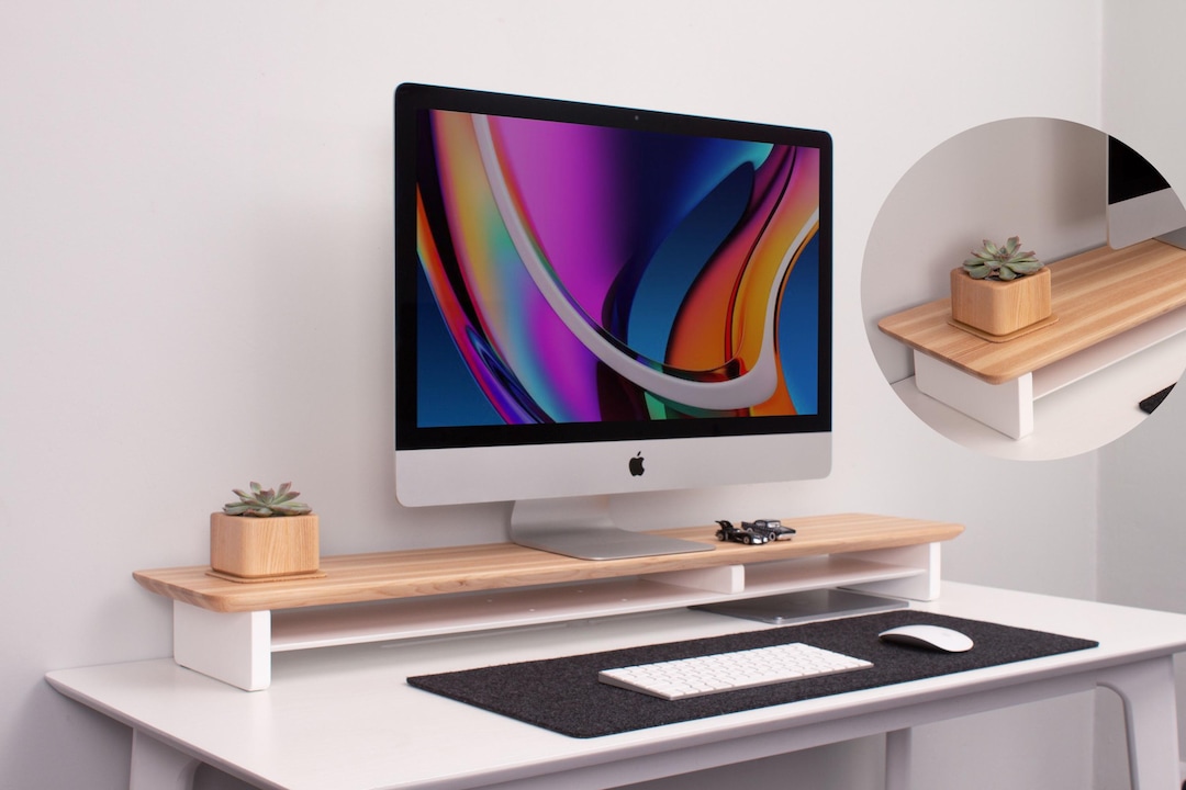 Maple Wood Monitor Stand: Ergonomic Desk Organizer Shelf - Etsy