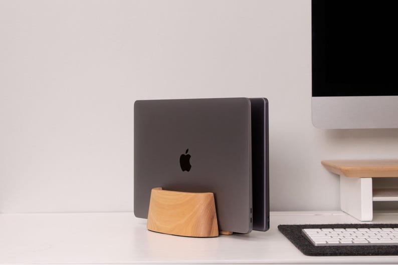 Wood Vertical Laptop Stand: Oak, Walnut, Ash, Maple - Single or Dual ...