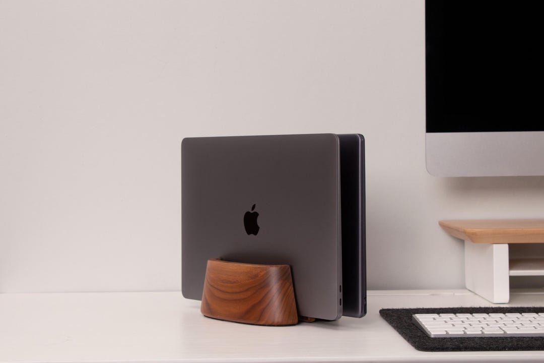 Dual Wood Vertical Laptop Stand Laptop Holder Double Laptop Stand ...
