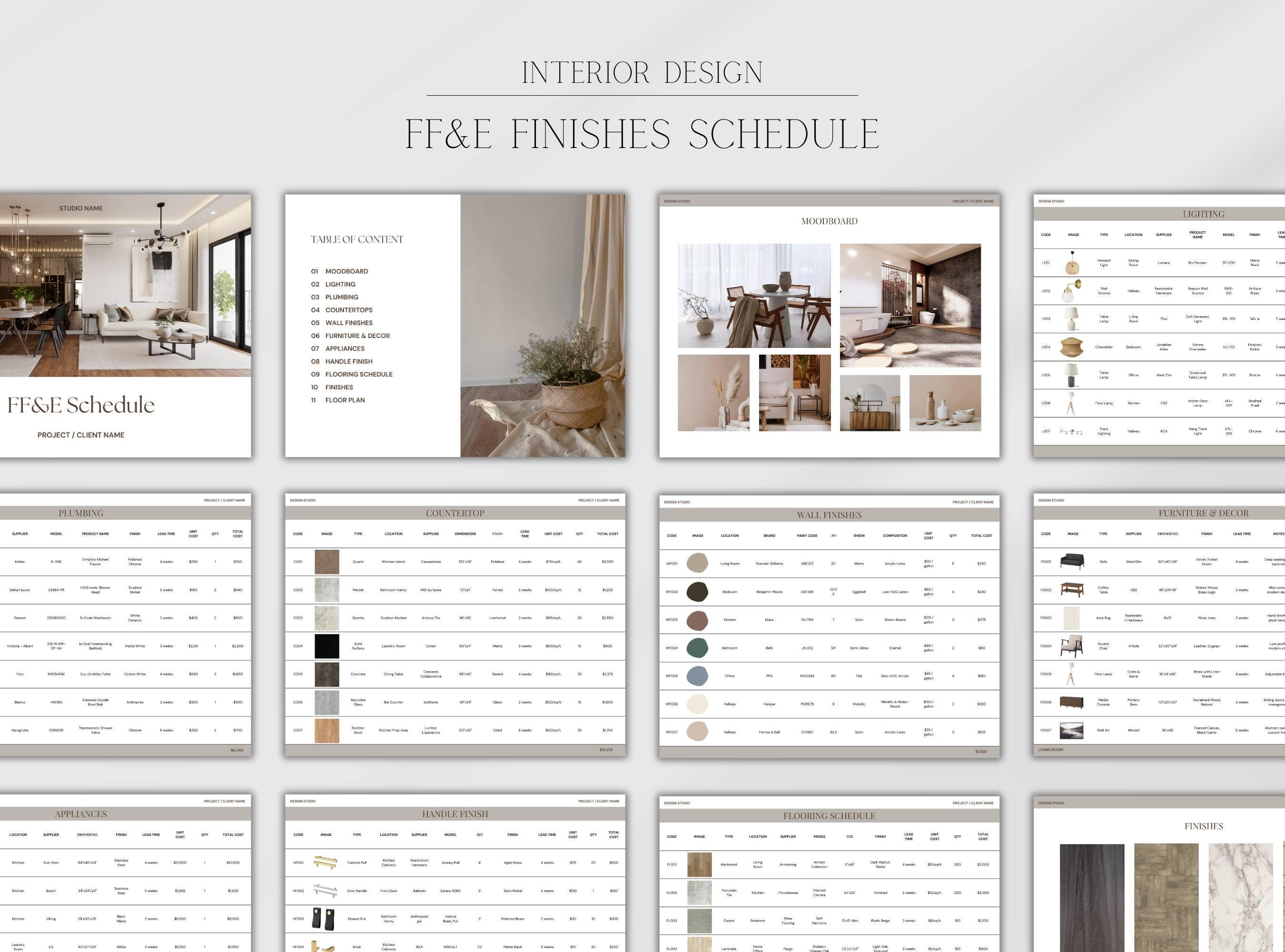 Interior Design FF&E Schedule Template | Furniture and Finishes ...