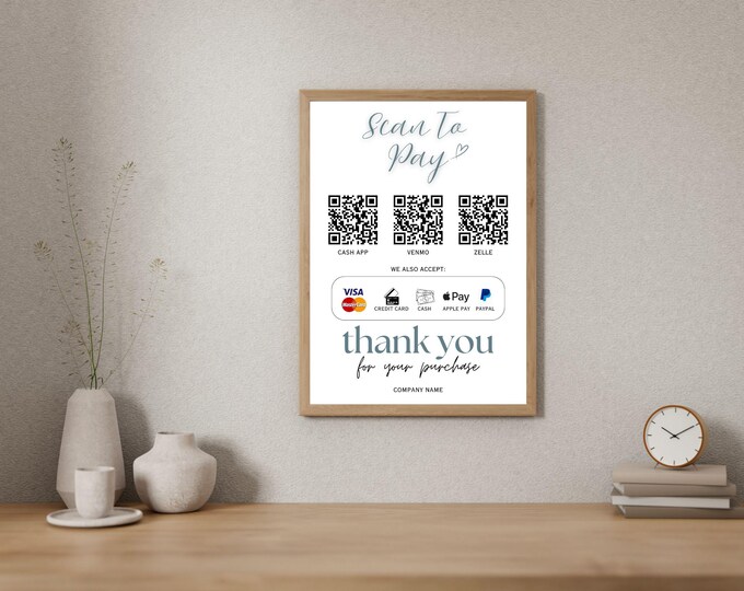 Scan to Pay Template | QR Code Sign for Small Business | Editable Canva ...