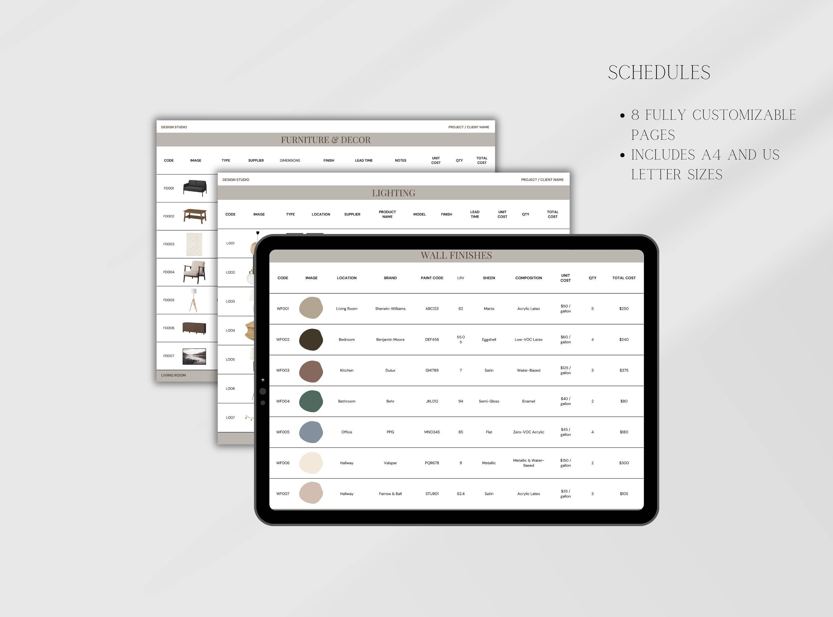 Interior Design FF&E Schedule Template | Furniture and Finishes ...