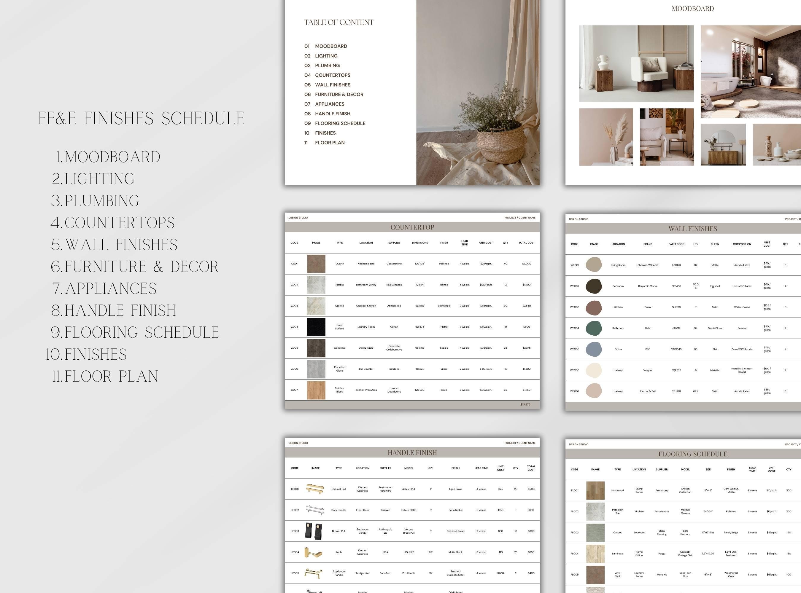 Interior Design FF&E Schedule Template | Furniture and Finishes ...