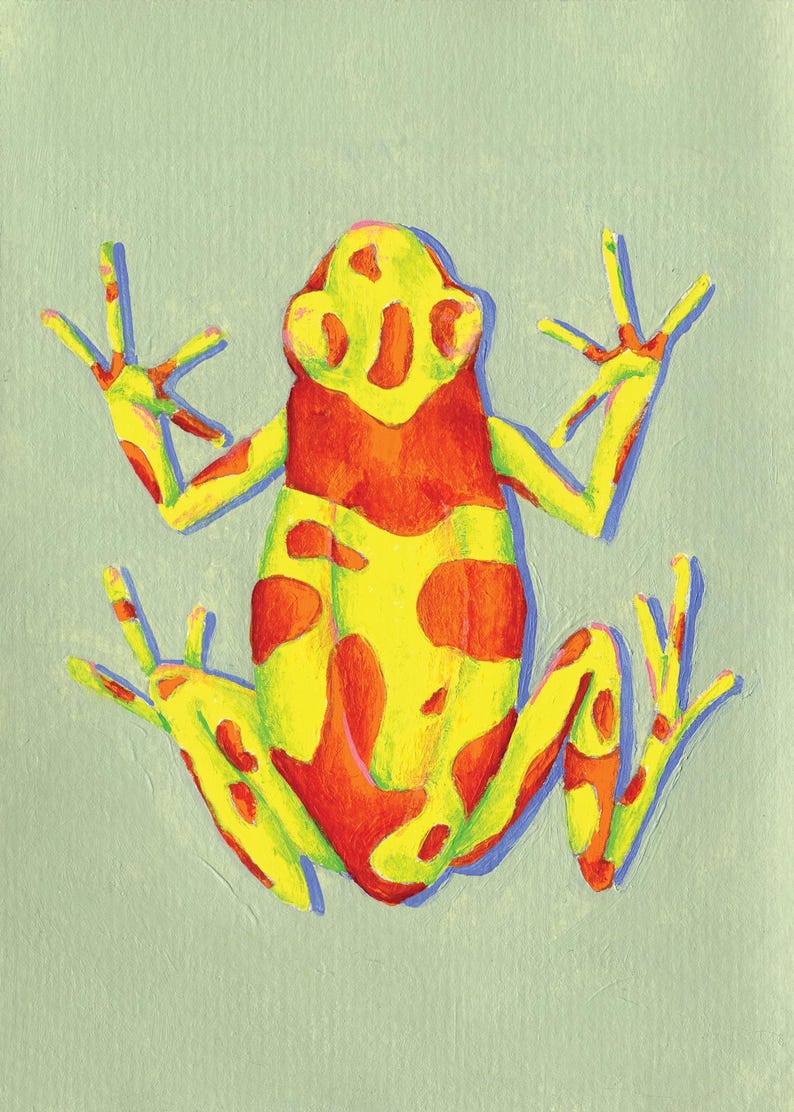 Vibrant Frog Prints Whimsical 5x7 Acrylic Painting Reproduction 611 - Etsy