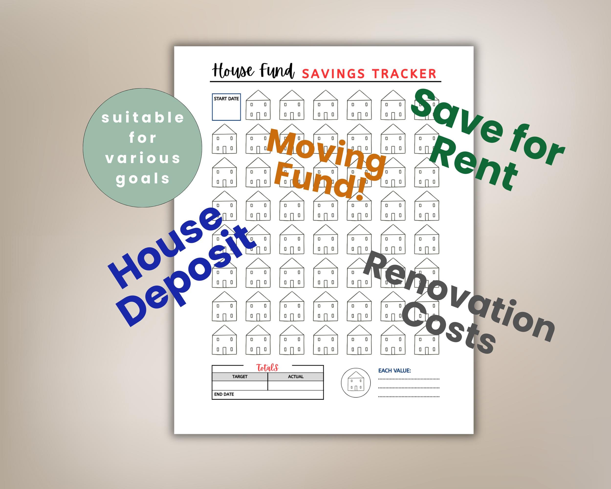 Printable House Fund Tracker, Personal Finance Goals, Dream Home ...