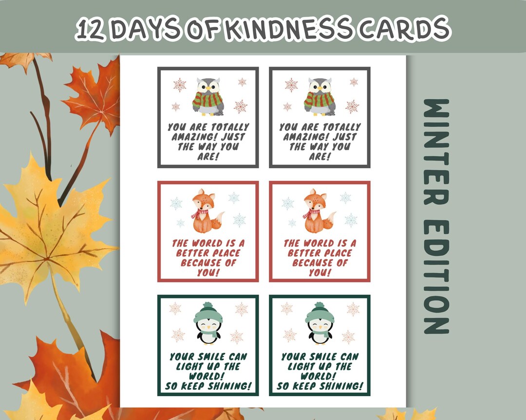 Printable Compliment Cards - Spread 12 Days of Kindness This Winter ...