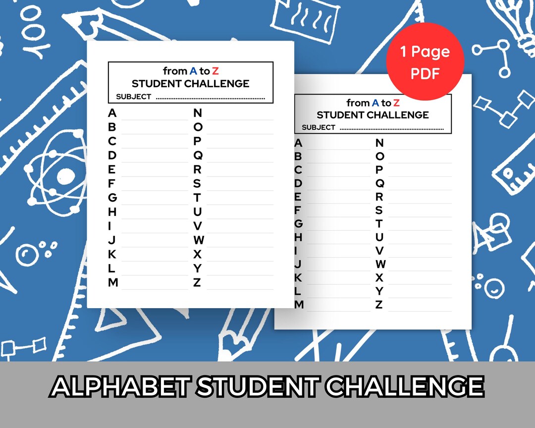 Student A-Z Word Challenge-printable Pdf-classroom Activity-home School ...