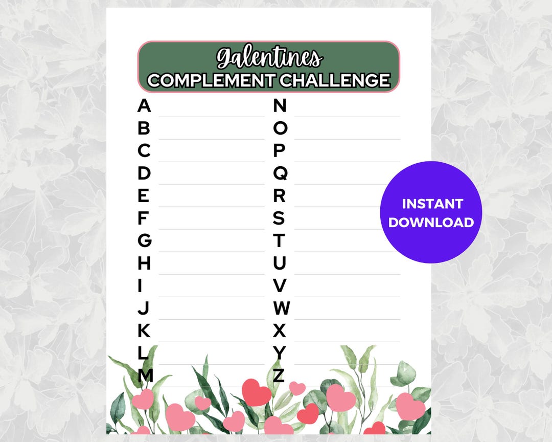 Galentines Day A-Z Compliments Challenge- Printable Game- Best Friends ...