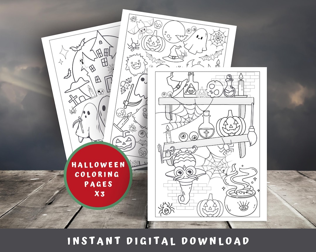 Printable Kids Halloween Coloring Pages - 3 X A4 PDF Download - School ...