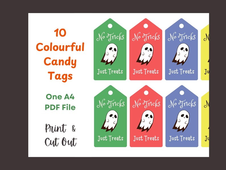 Printable Halloween Gift Tags, Colorful Tags for Candy Gifts, Trick or ...