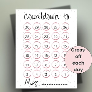 30 Day Countdown Printable, A4 Instant Download, Daily Countdown to ...