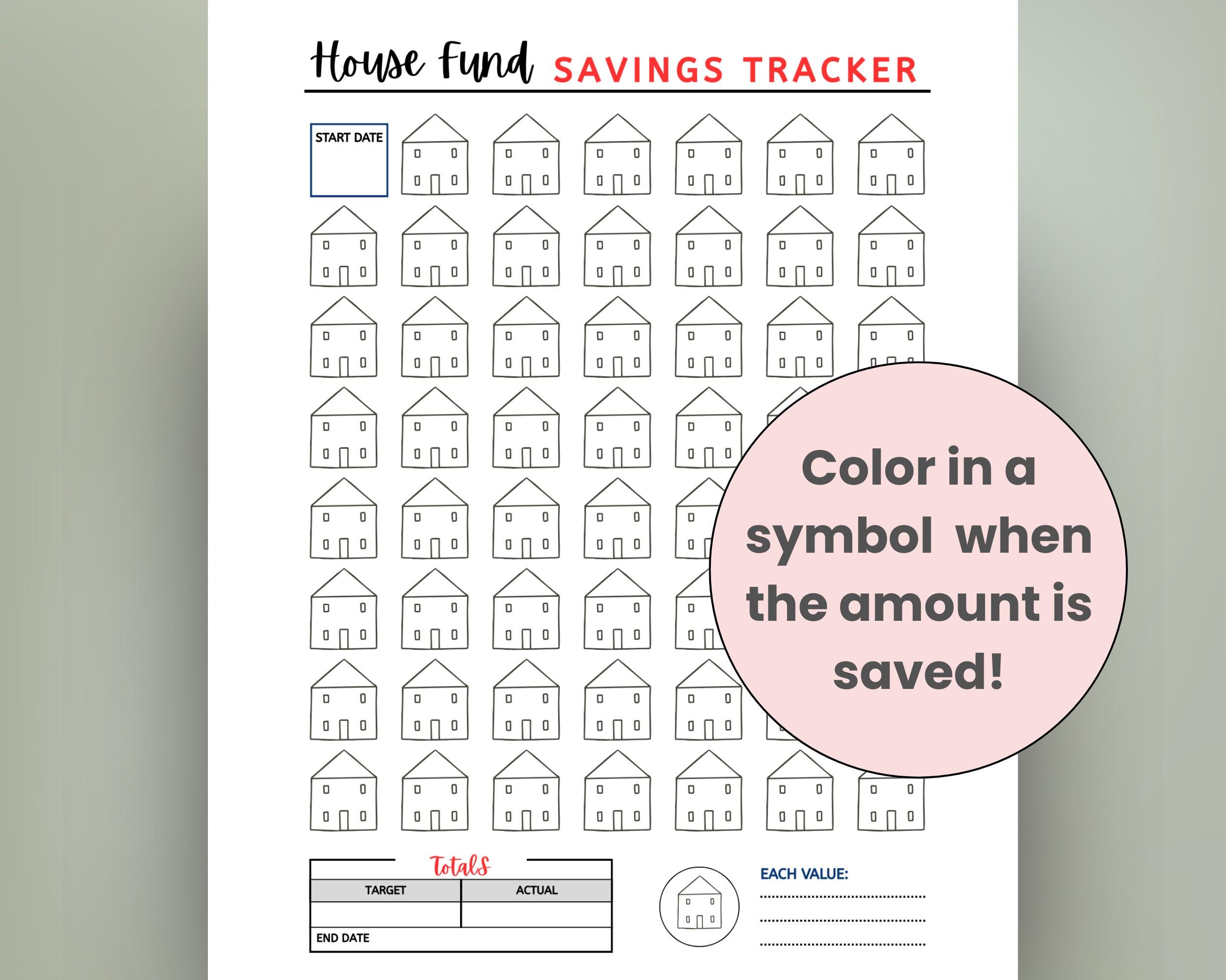 Printable House Fund Tracker, Personal Finance Goals, Dream Home ...