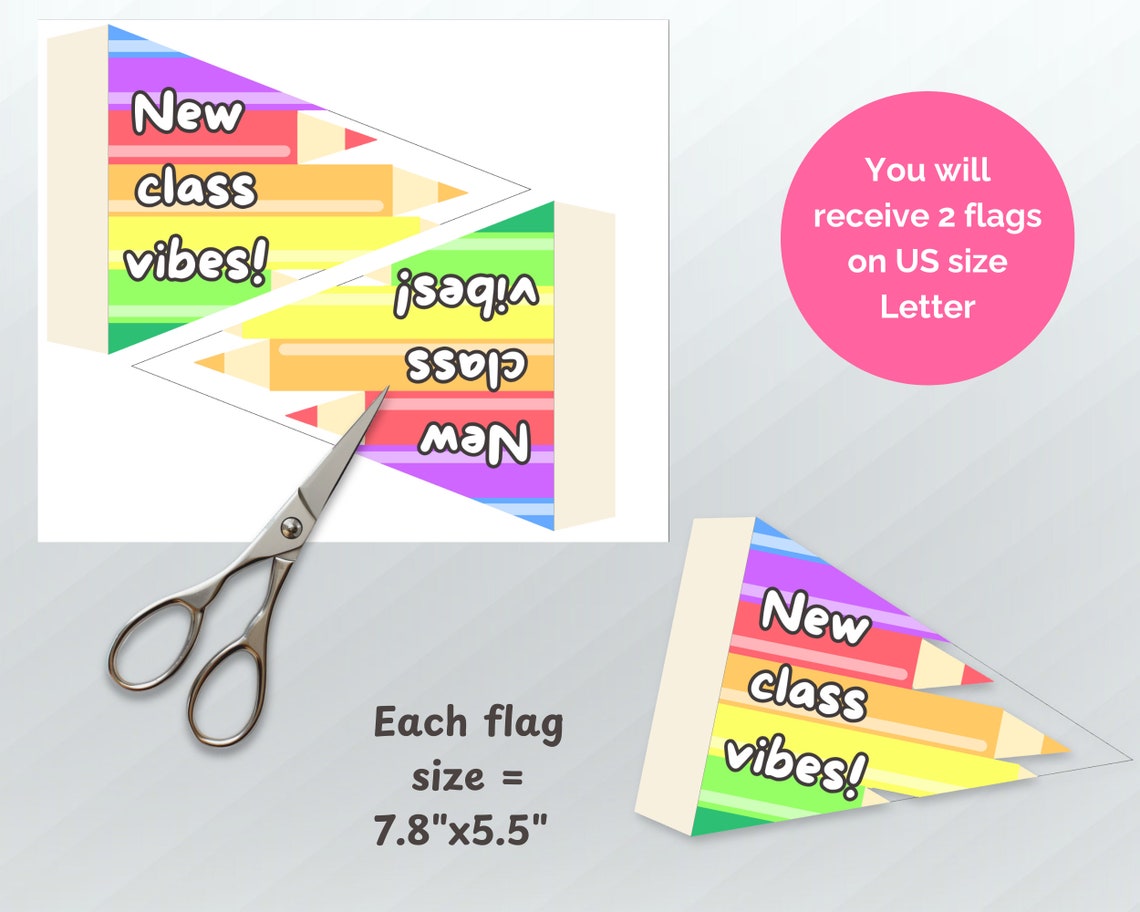 New Class Vibes! Printable Pennant Flag, Back to School, Paper Flags ...