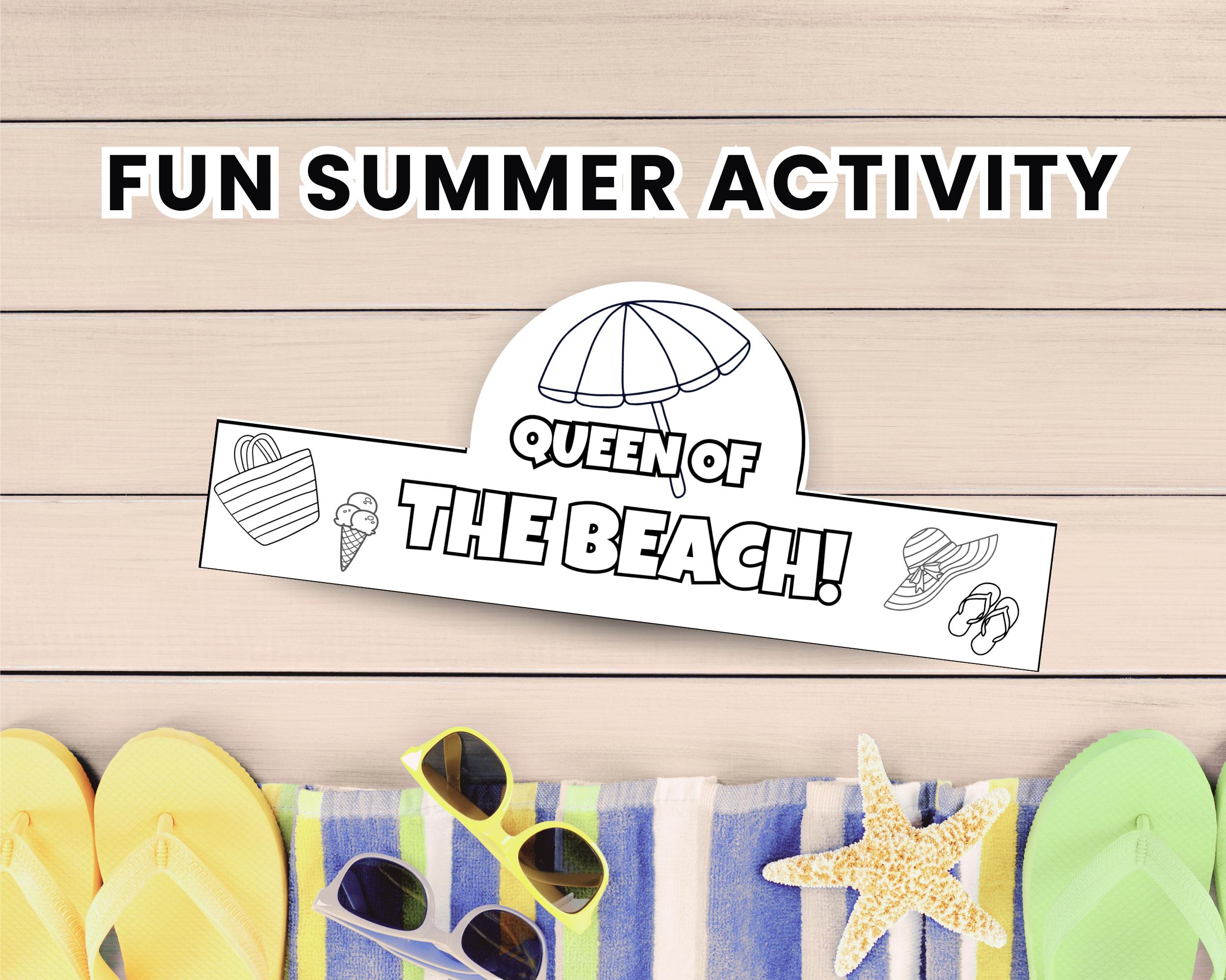 Printable King & Queen Paper Crowns, Kids Coloring Craft, Teens Summer ...