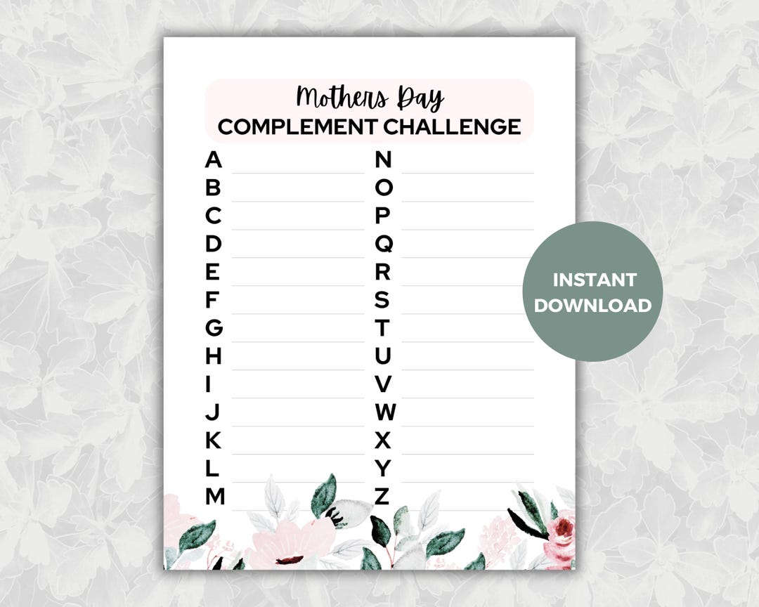 Printable Mothers Day Alphabet Compliment Challenge Game, Show Mom ...