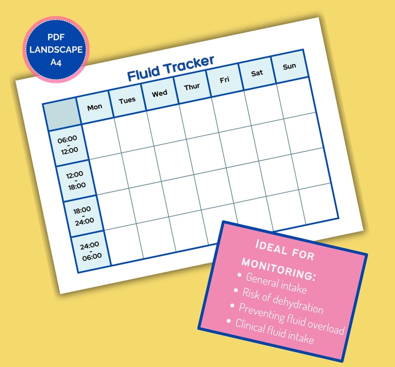 Simple Weekly Fluid Intake Tracker, Instant Printable Download, A4 PDF ...