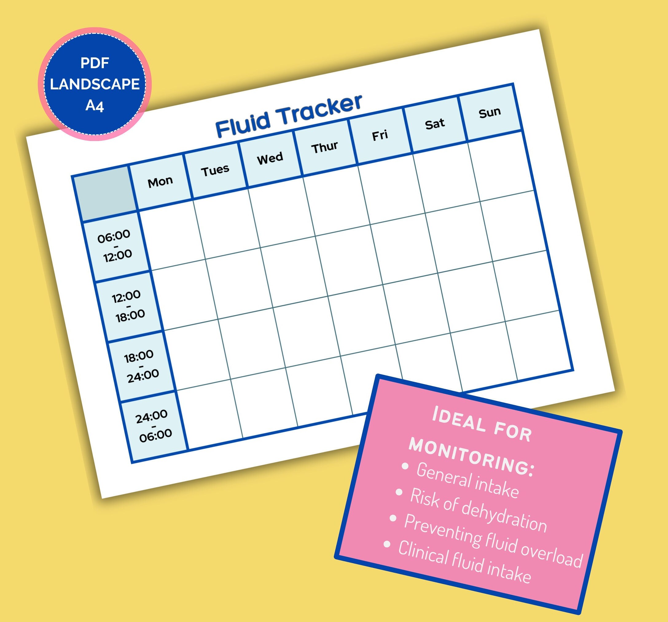 Simple Weekly Fluid Intake Tracker, Instant Printable Download, A4 PDF ...